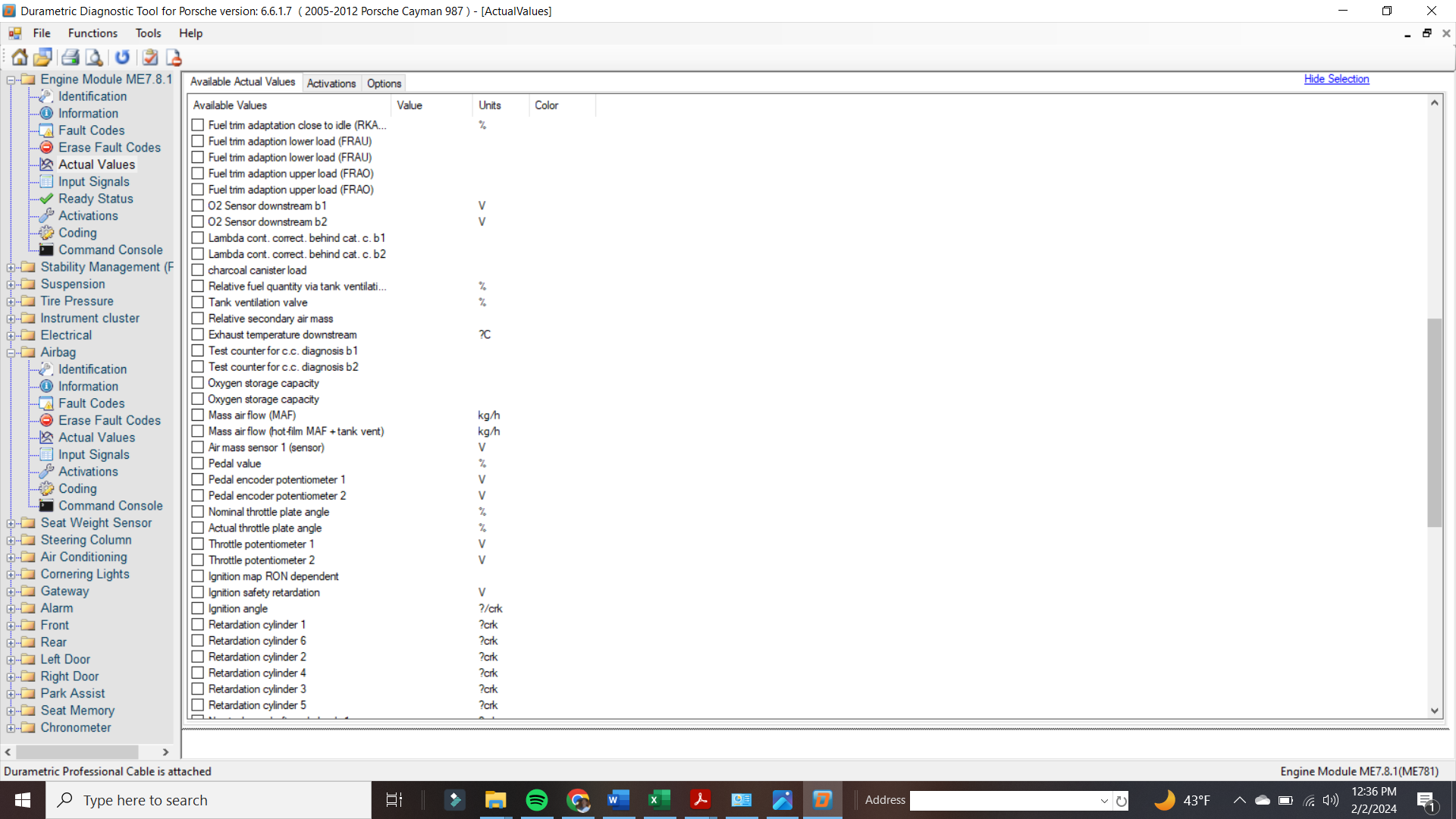 2007 Porsche Cayman S Engine Health- Durametric “Actual Values” | New ...