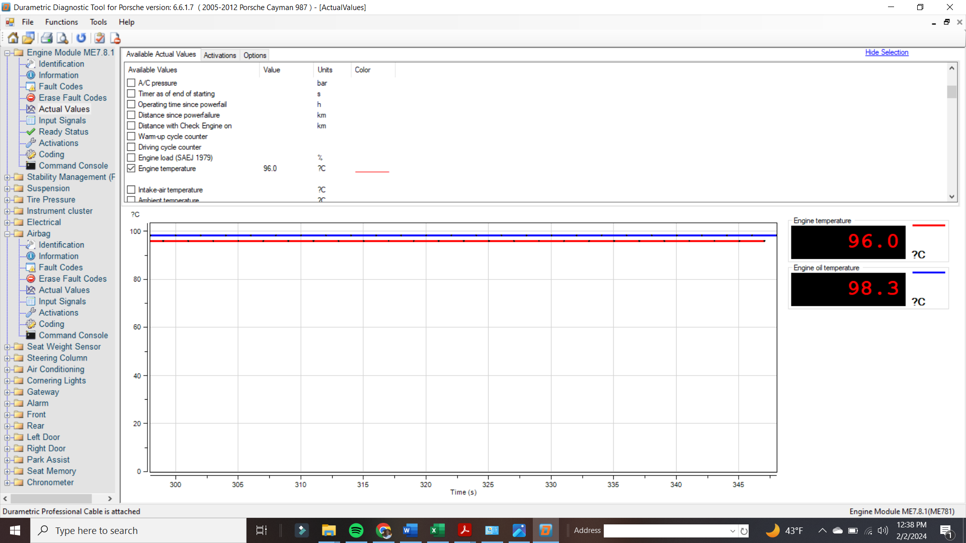 2007 Porsche Cayman S Engine Health- Durametric “Actual Values” | New ...